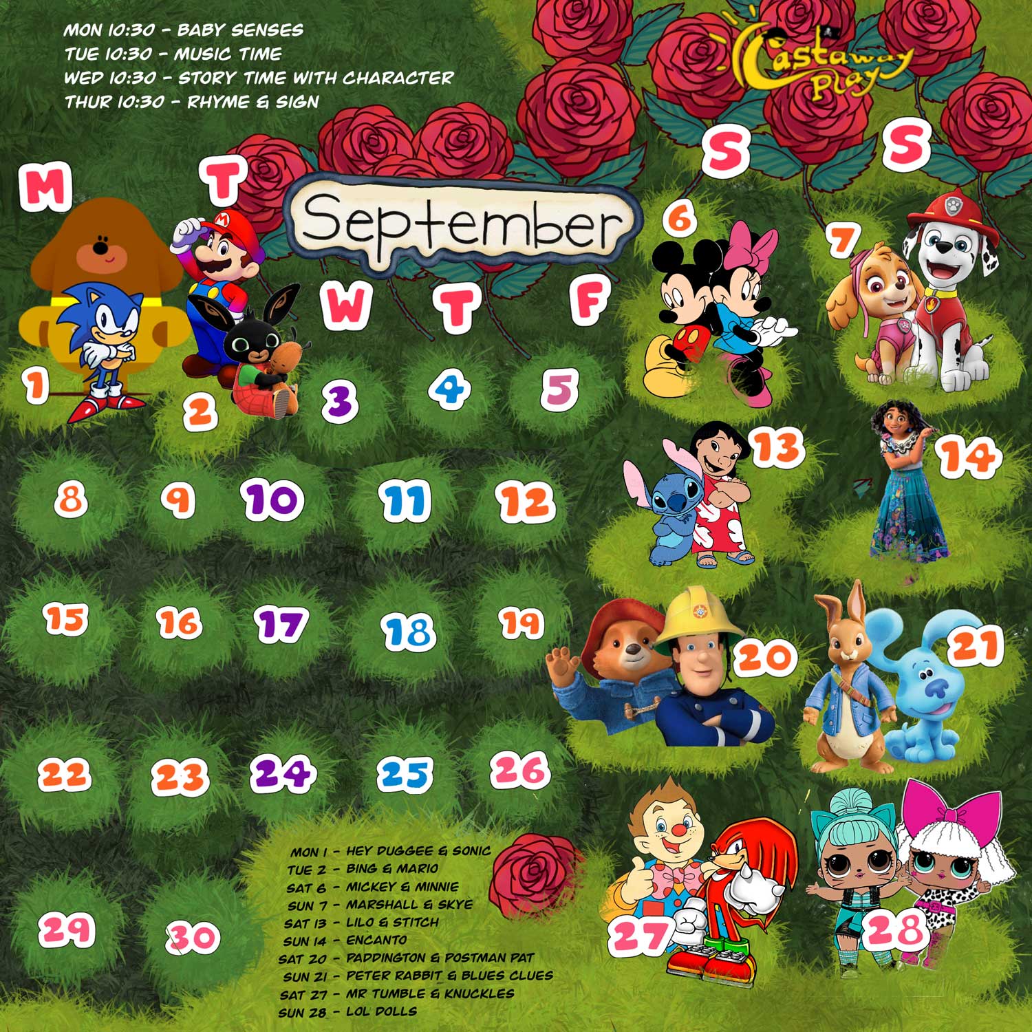 September 2025 Calendar - Castaway Play