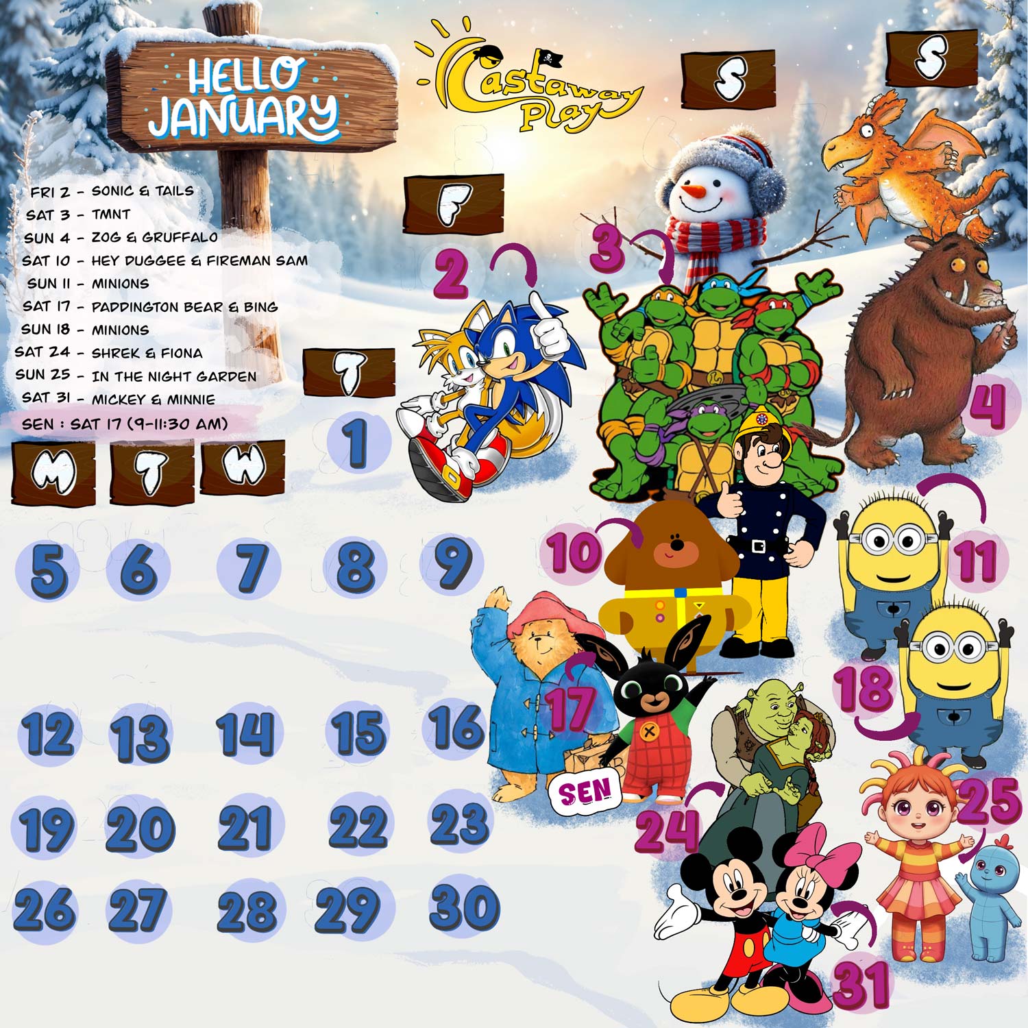 January 2026 Calendar - Castaway Play